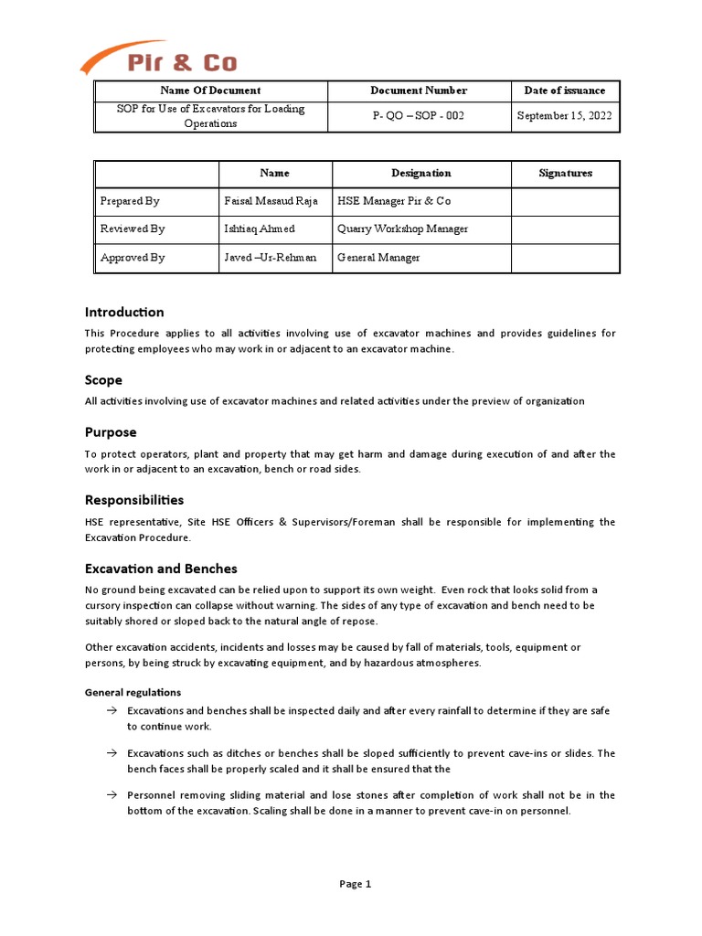 Excavator Loading Safety SOP | PDF | Toxicity | Water