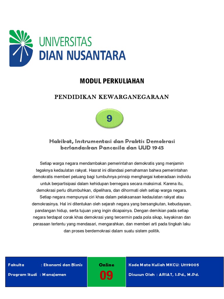 MODUL 9.hakikat, Instrumentasi Dan Praktis Demokrasi Berlandaskan Pancas. Word | PDF | Politik