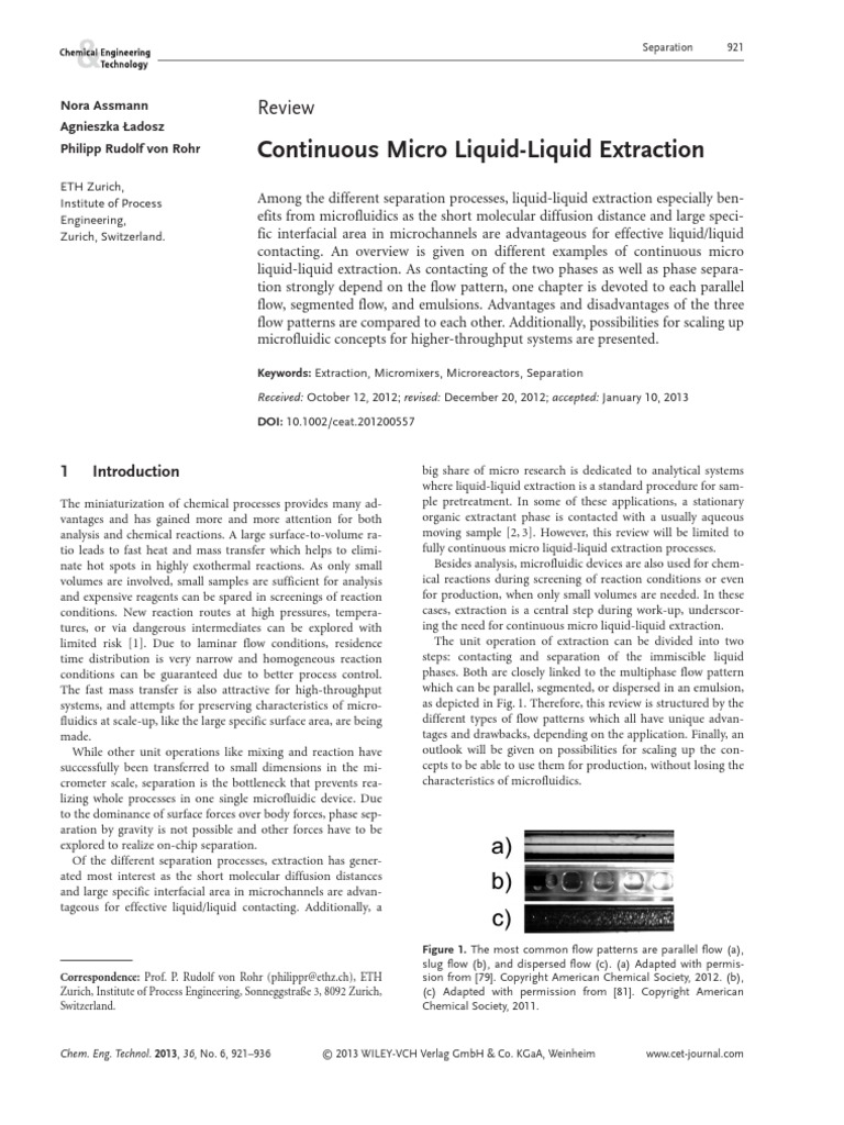 Assmann2013-Continuous Micro Liquid-Liquid Extraction | PDF | Diffusion ...