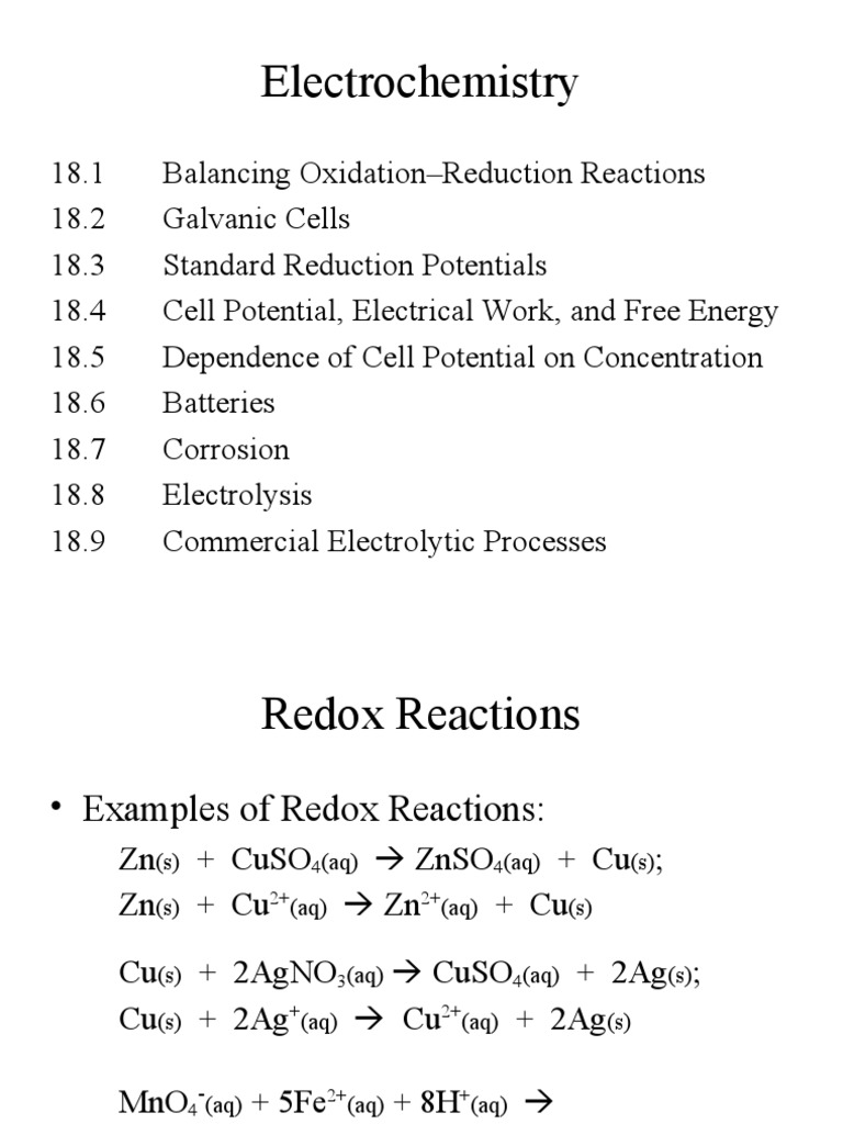 Chapter 18 Electrochemistry | PDF | Redox | Electrochemistry