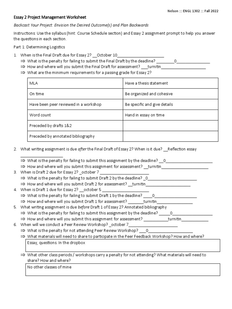 Essay 2 Project Worksheet 1302 | PDF | Essays | Behavior Modification