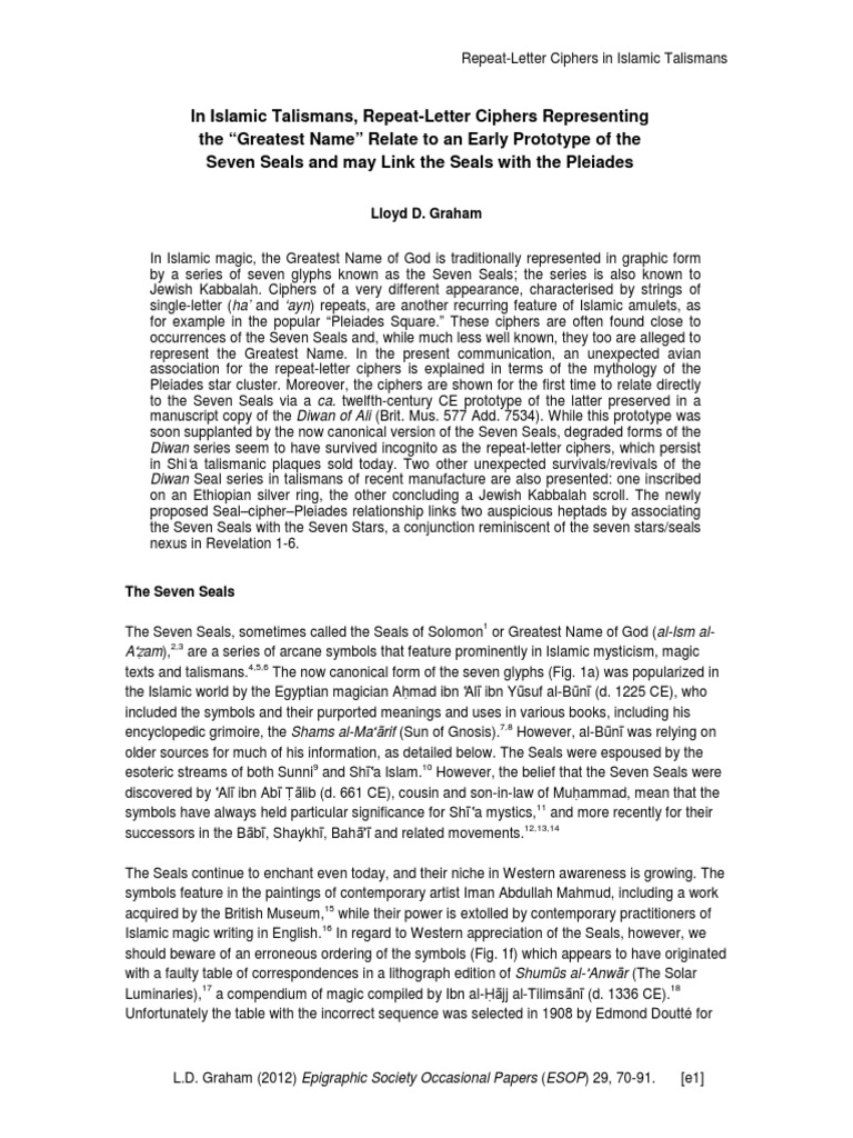 Ciphers and Seals in Islamic Talismans - ESOPv29 | PDF | Amulet | Ethiopia