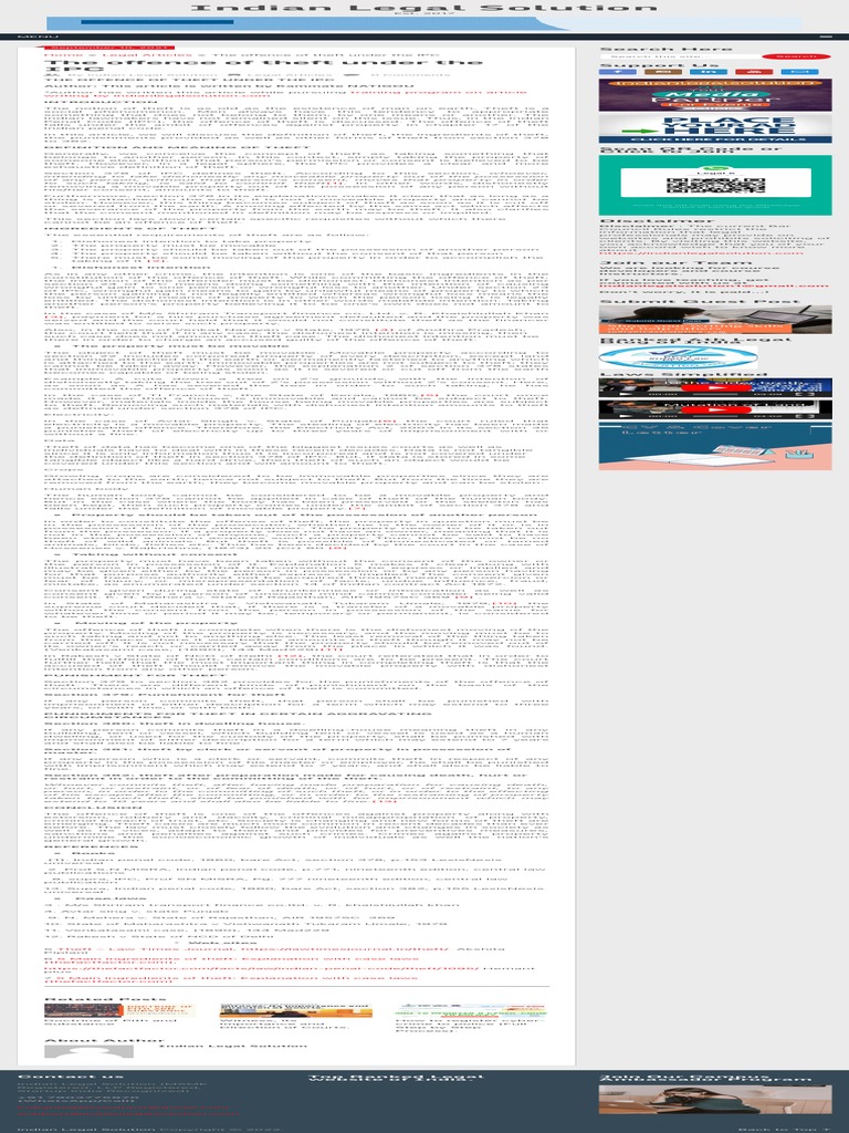 The Offence of Theft Under The IPC - Indian Legal | PDF | Theft | Crimes