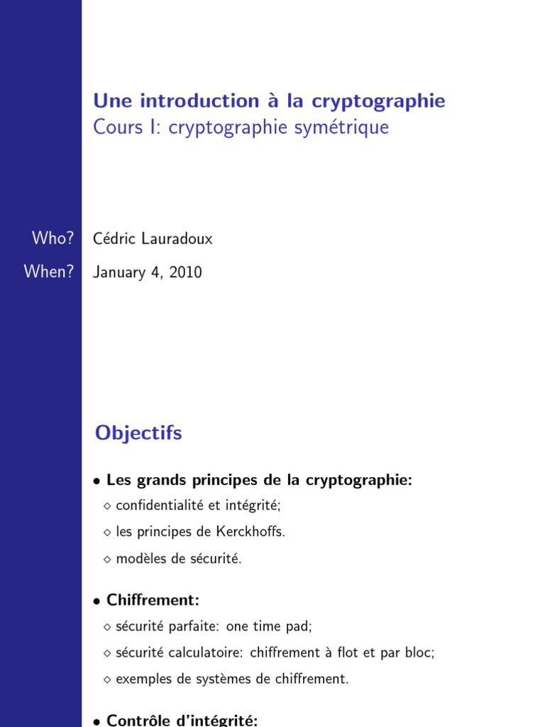 Principes de Kerckhoffs en cryptographie | PDF | Cryptographie ...
