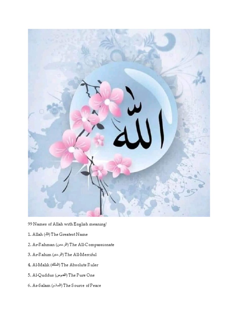99 Names of Allah Explained | PDF | Islamic Texts | Quran