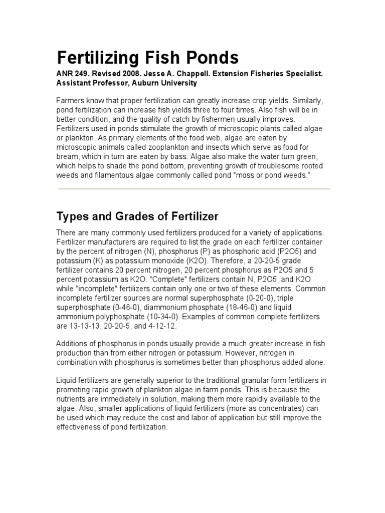 Fertilizing Fish Ponds | PDF | Fertilizer | Pond