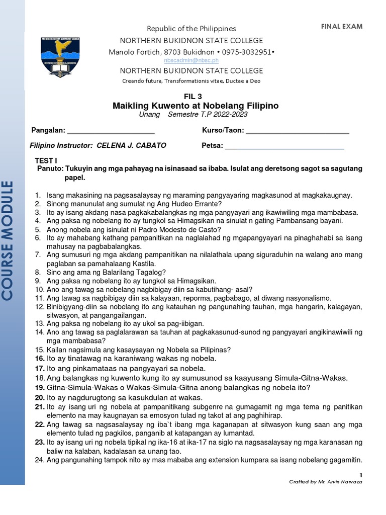 Fil 3 Final Exam | PDF