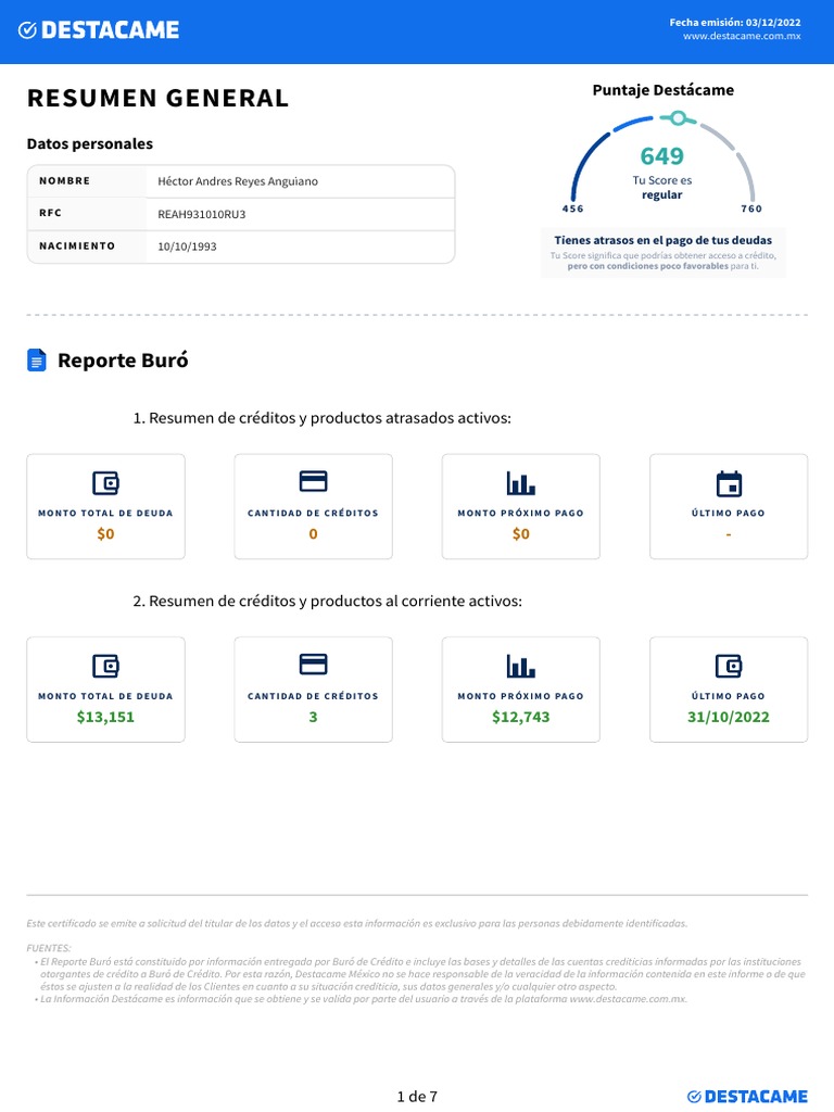 Reporte Buro | PDF | Servicios financieros | Bancario