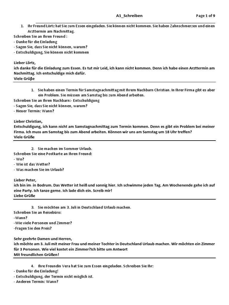 A1 Schreiben | PDF