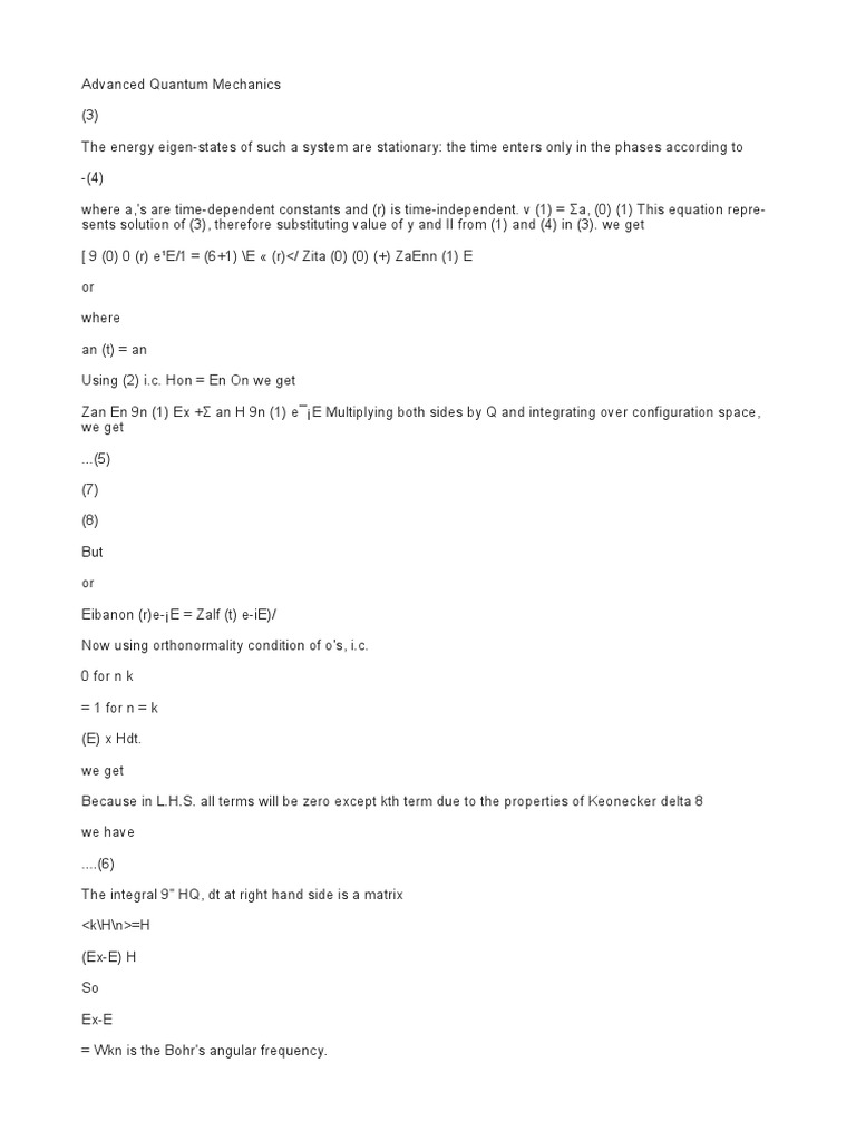 Time Dependent Pdf Perturbation Theory Quantum Mechanics Integral