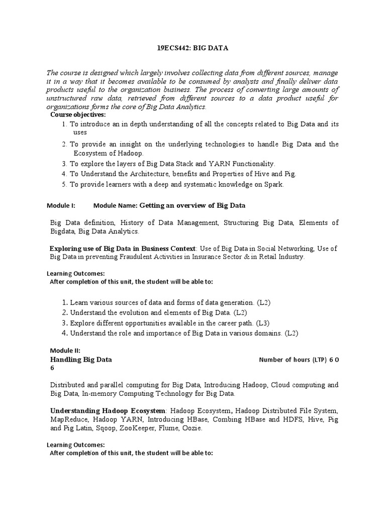 Big Data Syllabus For Theory and Lab | PDF | Apache Hadoop | Big Data