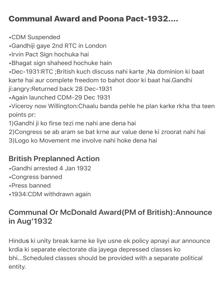 Poona Pact and Communal Award 1932 | PDF | Mahatma Gandhi | British Raj