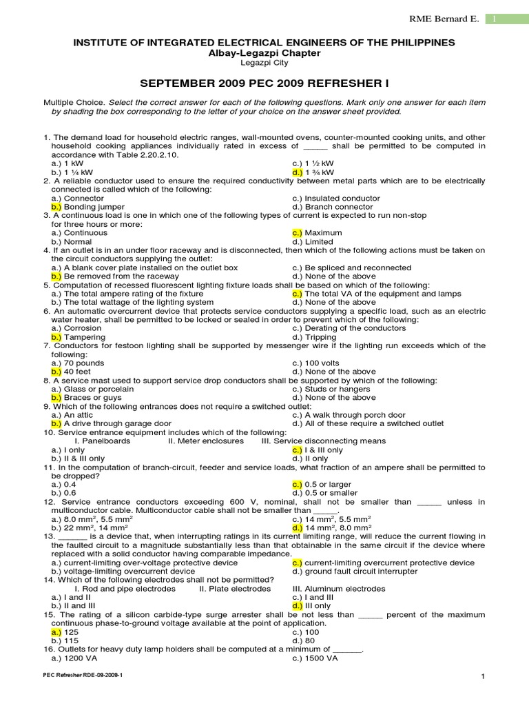 Pec QB Refresher 3 | PDF | Electrical Wiring | Electrical Connector