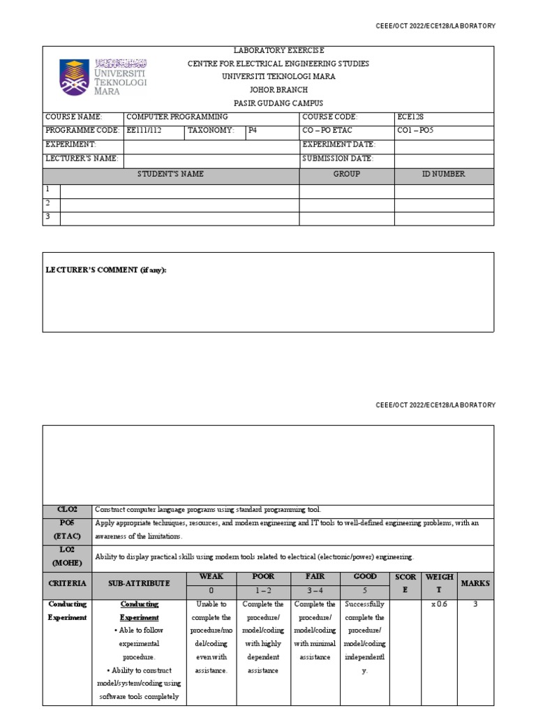 Etac Rubrics Lab - Ece128 | PDF | Understanding | Engineering