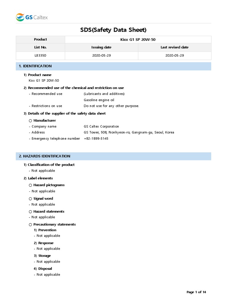 SDS (Safety Data Sheet) : 1. Identification | PDF | Toxicity ...