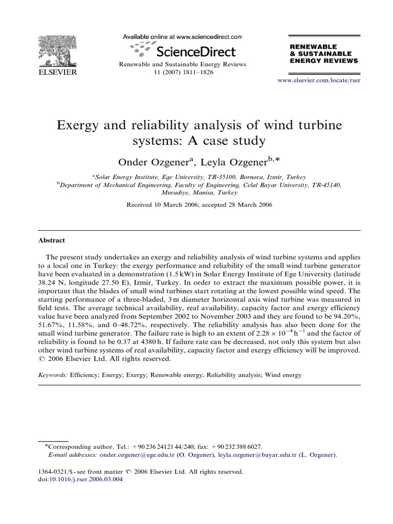 2007 - Exergy and Reliability Analysis of Wind Turbine Systems. A Case Study | PDF | Wind Power ...