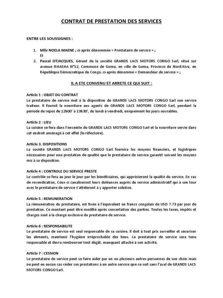 Contrat de Service Traiteur à Goma | PDF | Justice | Crime et violence