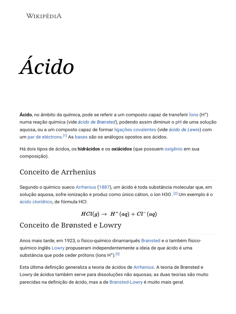 Ácido - Wikipédia, A Enciclopédia Livre | PDF | Ácido | Ramos da ...