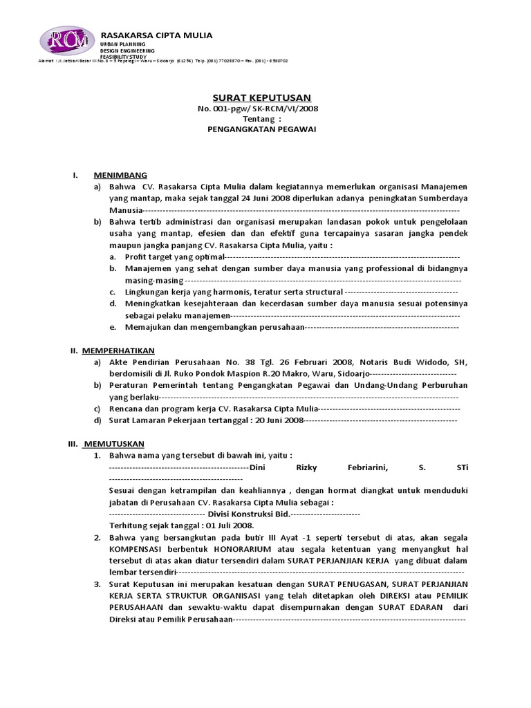 SK PENGANGKATAN Dini Rizky Febriarini, S. STi | PDF