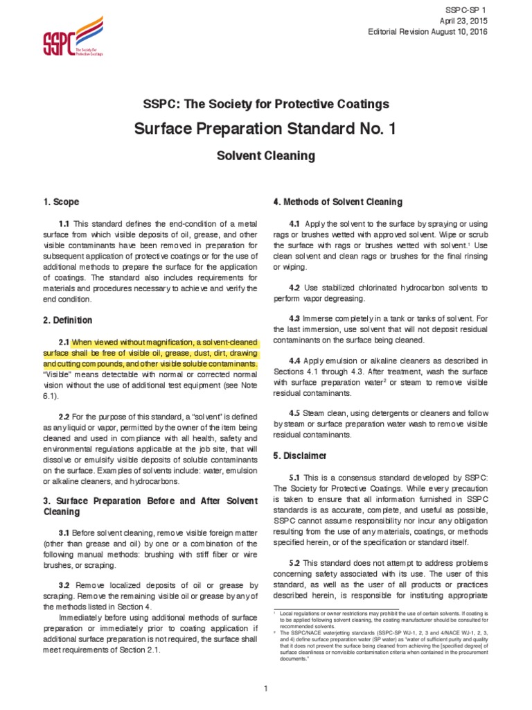 SSPC SP 1 Solvent Wipe | PDF