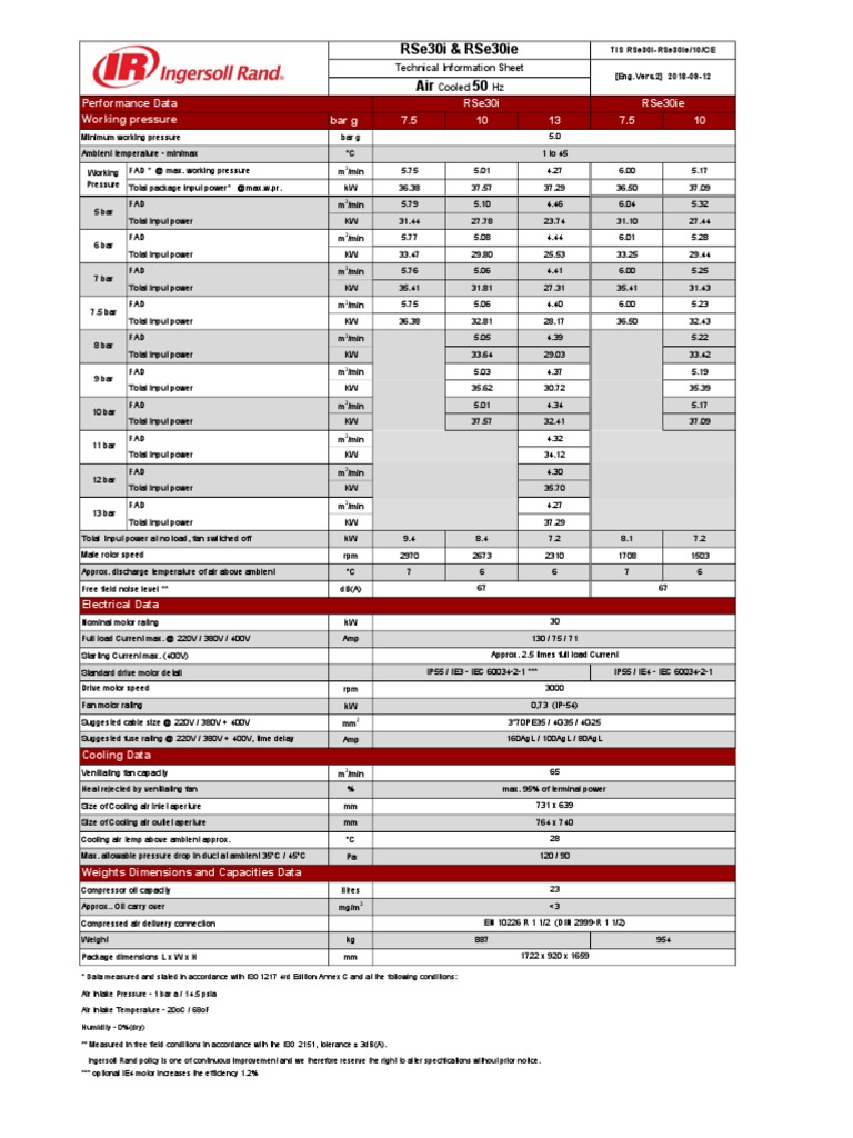 Technical Data for RSe30i Compressors | PDF | Manufactured Goods ...