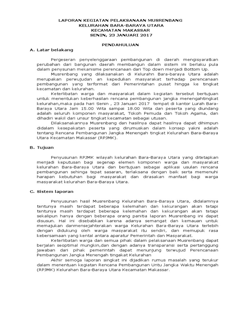 Laporan Hasil Musrenbang Kelurahan | PDF | Politik | Seni