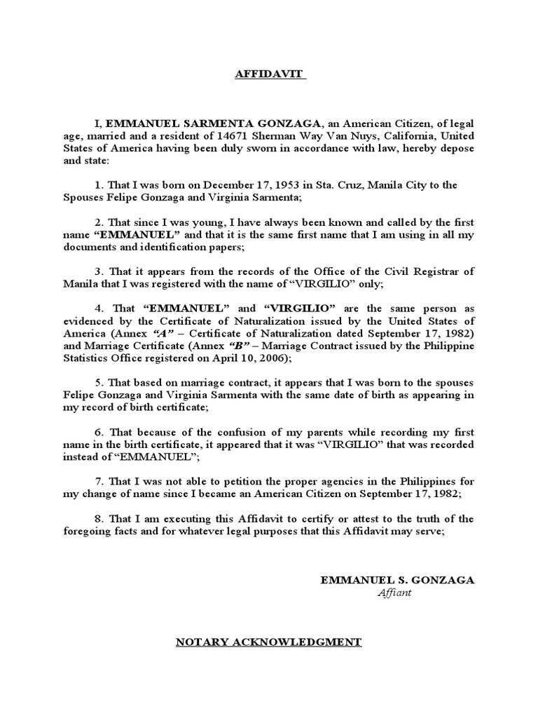 Affidavit of Name Confirmation | PDF | Law