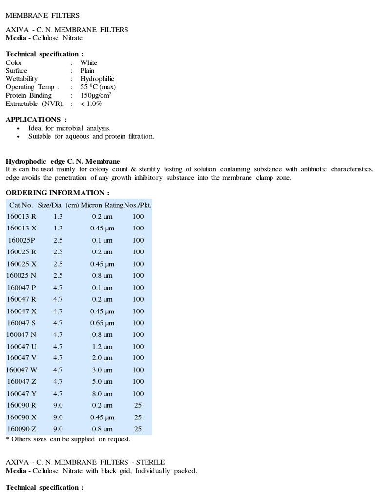 Cellulose Membrane Filters - Axiva | PDF