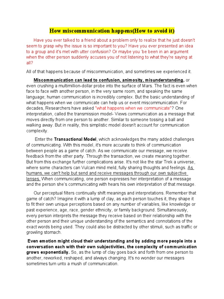 How Miscommunication Happens AND HOW TO AVOID IT | PDF