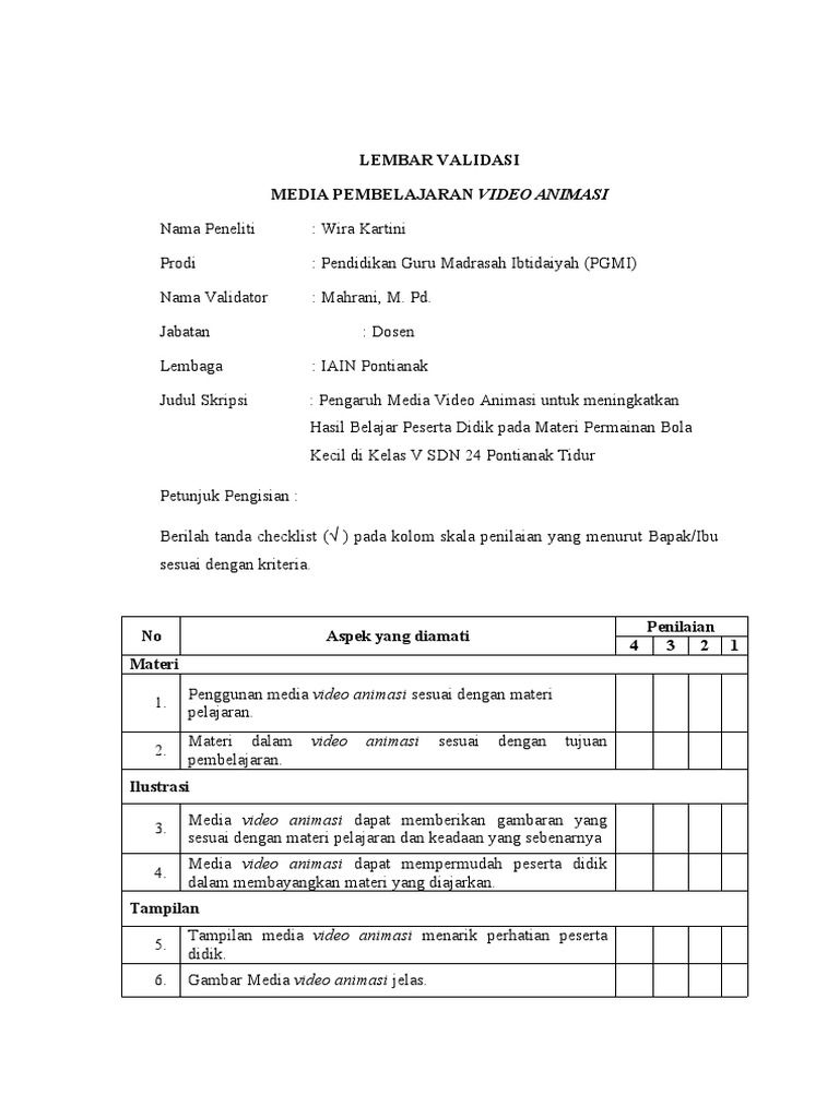 Lembar Validasi Media-1 | PDF