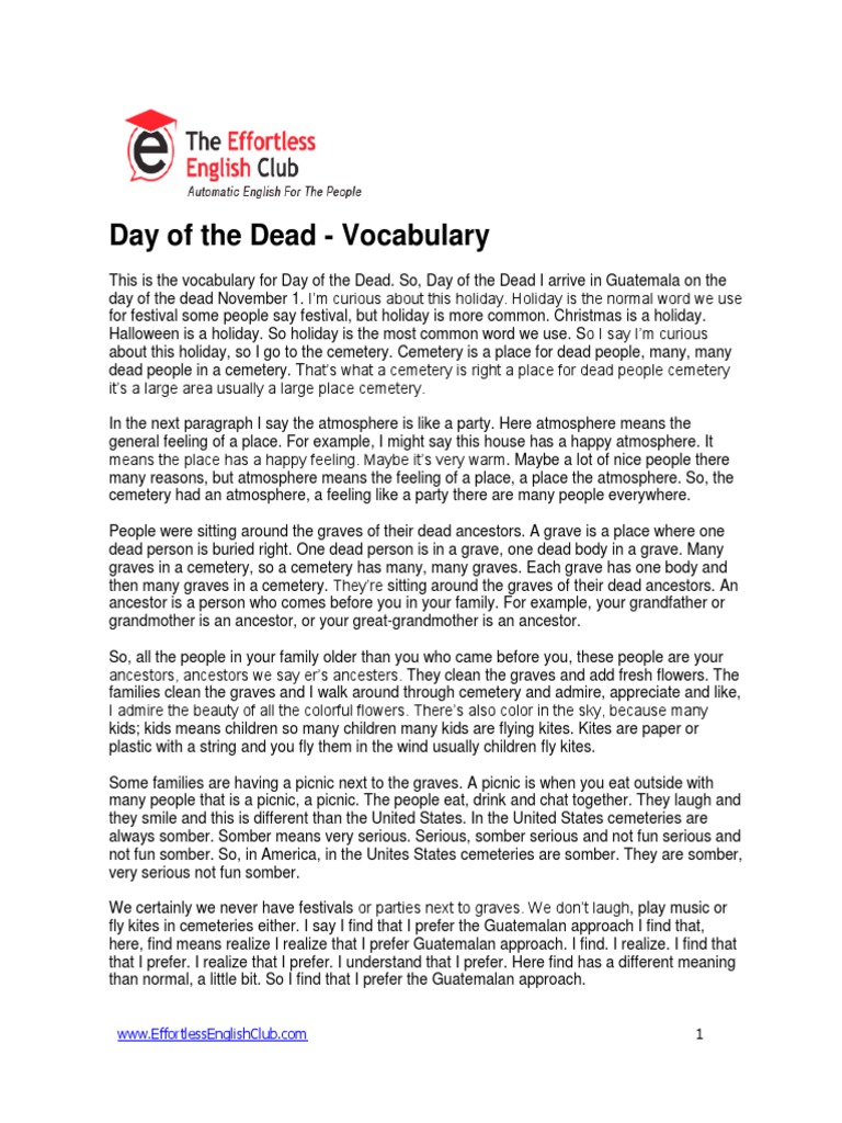Day of The Dead - Vocabulary | PDF