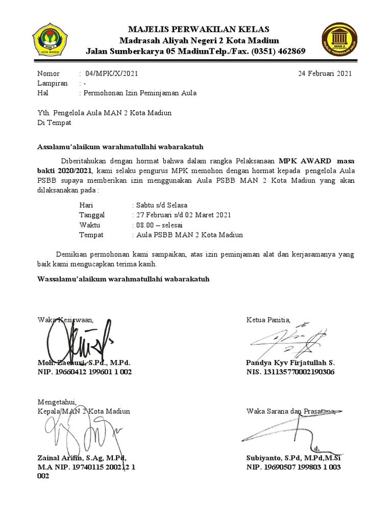 SURAT PEMINJAMAN MPK Final | PDF