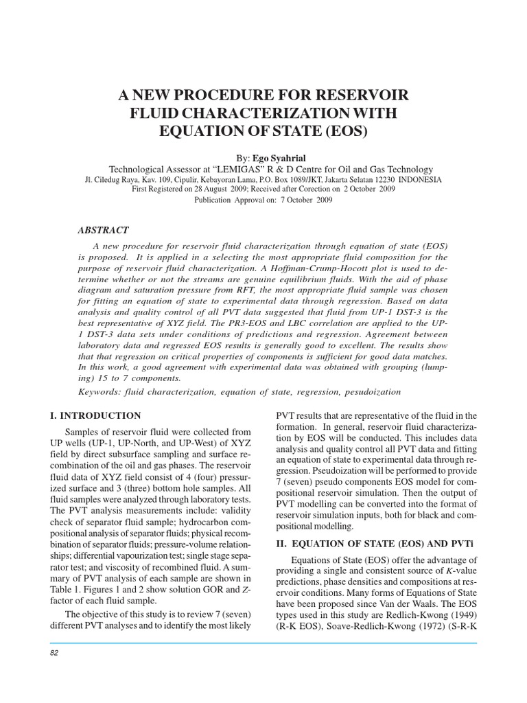A New Procedure For Reservoir Fluid Characterization With EOS | PDF ...