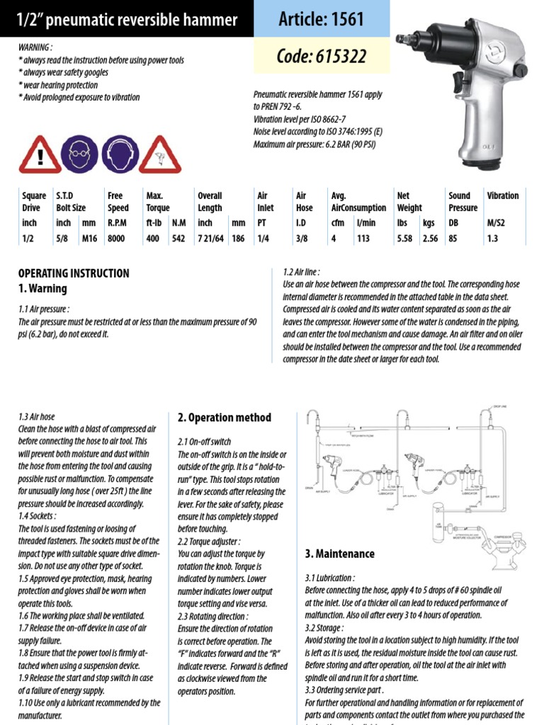 Unior Pneumatic Reversible Hammer 1561 | PDF | Valve | Manufactured Goods