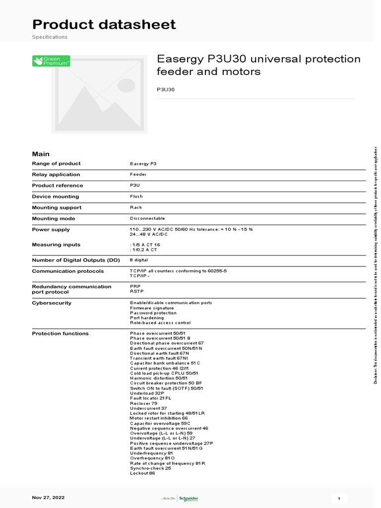 Easergy P3 Protection Relays P3u30 Pdf Relay Power Supply