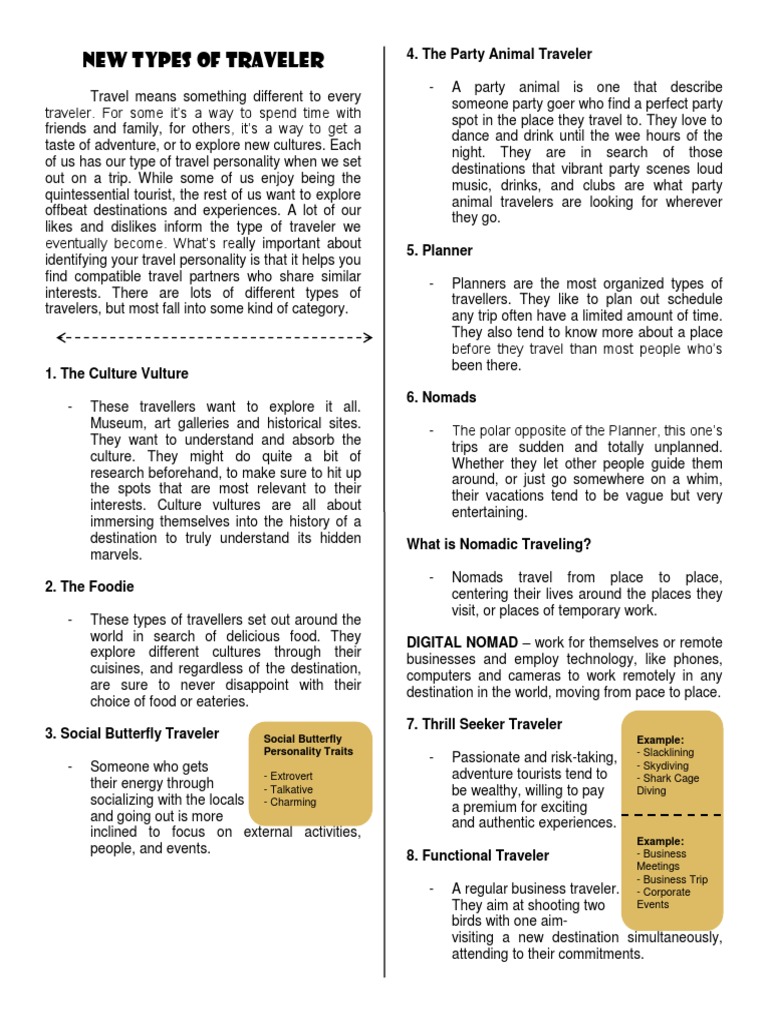 NEW TYPES OF TRAVELER Reviewwer | PDF | Hiking