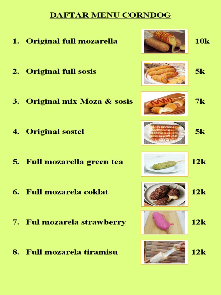 Daftar Menu Corndog | PDF