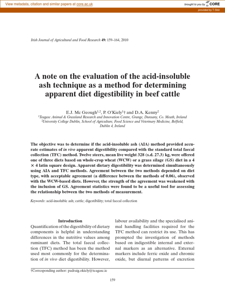 A Note On The Evaluation of The Acid-Insoluble Ash Technique As A ...