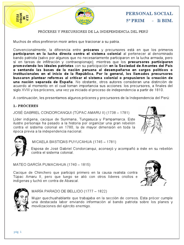 Próceres y Precursores de La Independencia Del Perú | PDF