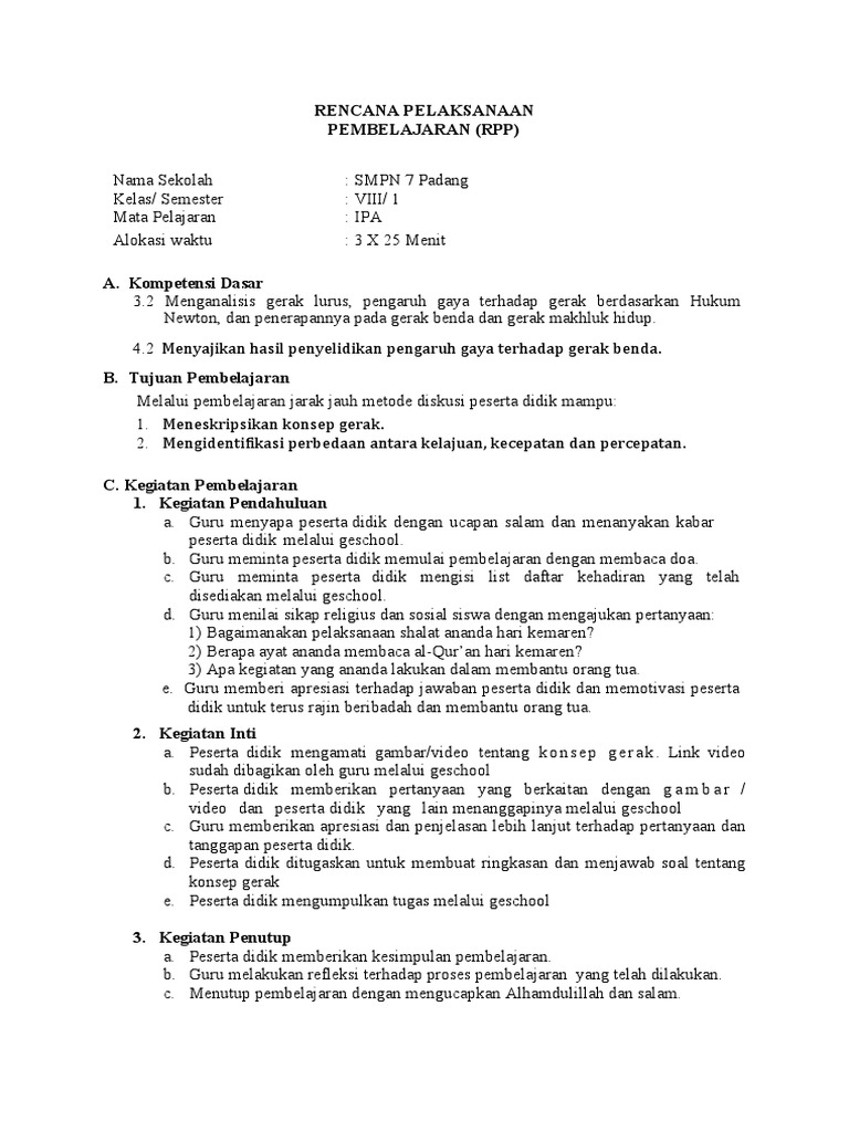RPP 8 Pert 7-Konsep Gerak | PDF