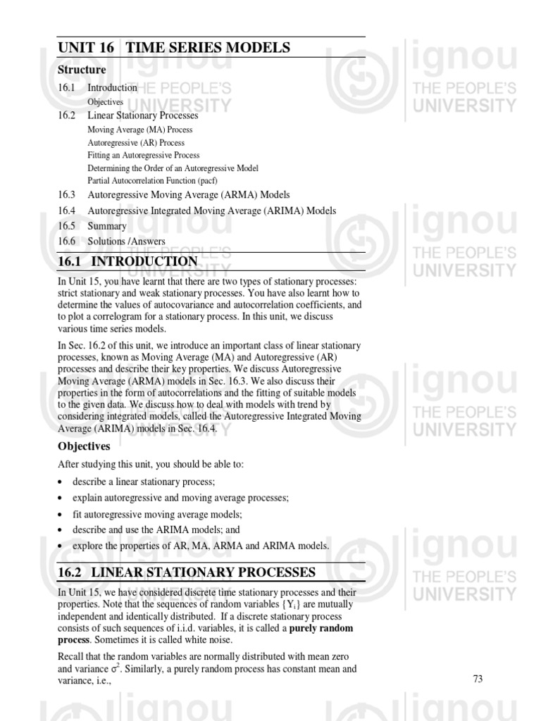 Unit-16 TIME SERIES MODELS | PDF | Autoregressive Model | Autoregressive Integrated Moving Average