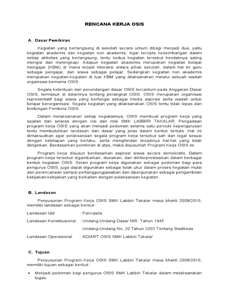 Rencana Kerja OSIS SMK Labbiri | PDF | Seni