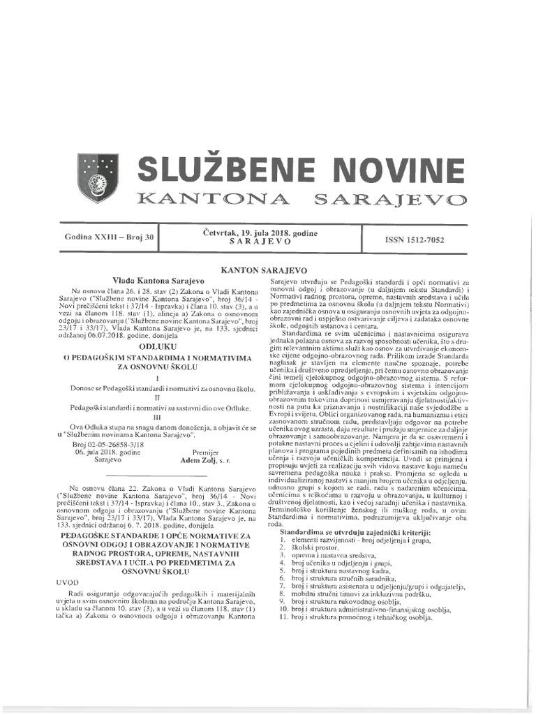 Pedagoški Standardi Sarajevo | PDF