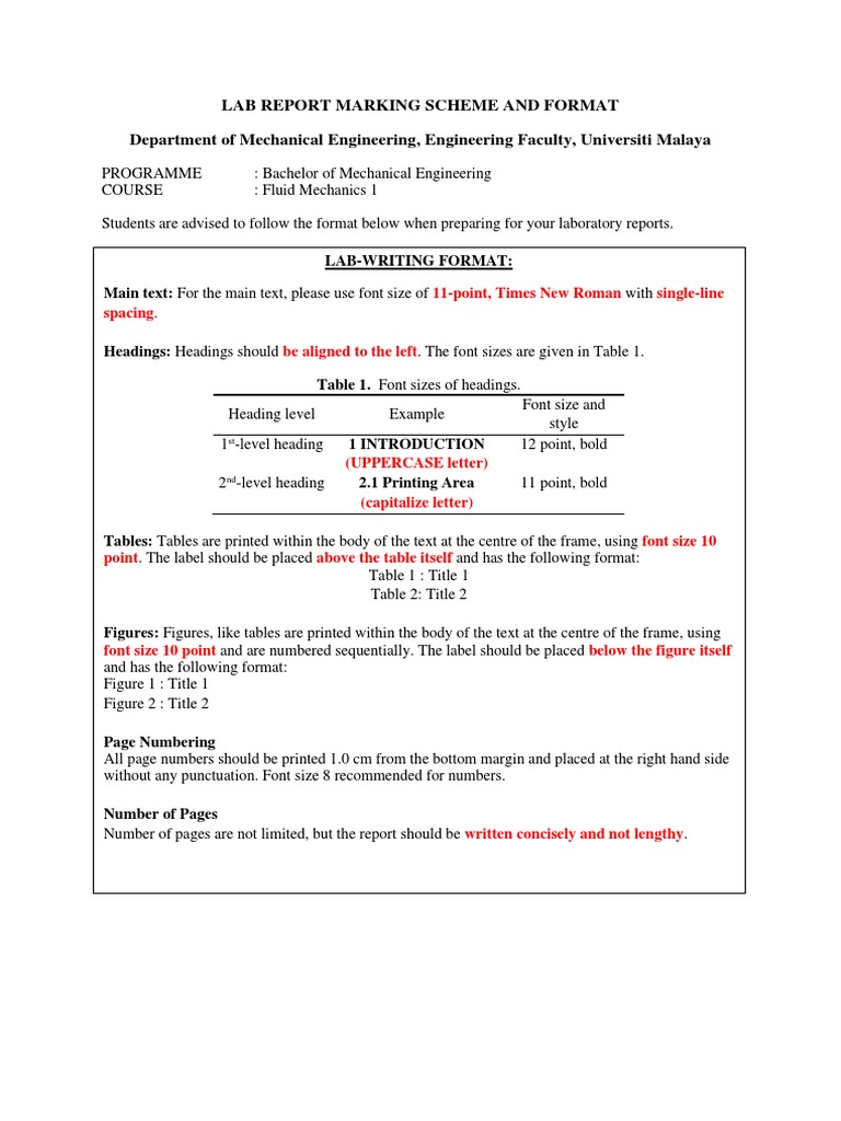 Lab Report Marking Scheme Fluid Mechanics | PDF