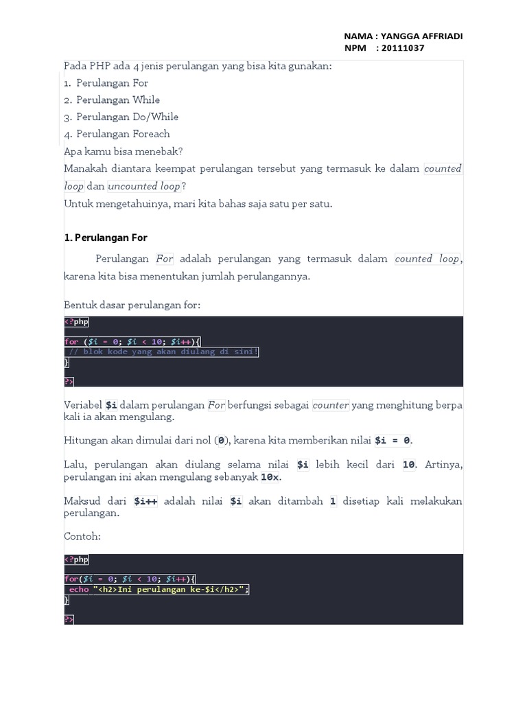 Pada PHP Ada 4 Jenis Perulangan Yang Bisa Kita Gunakan | PDF