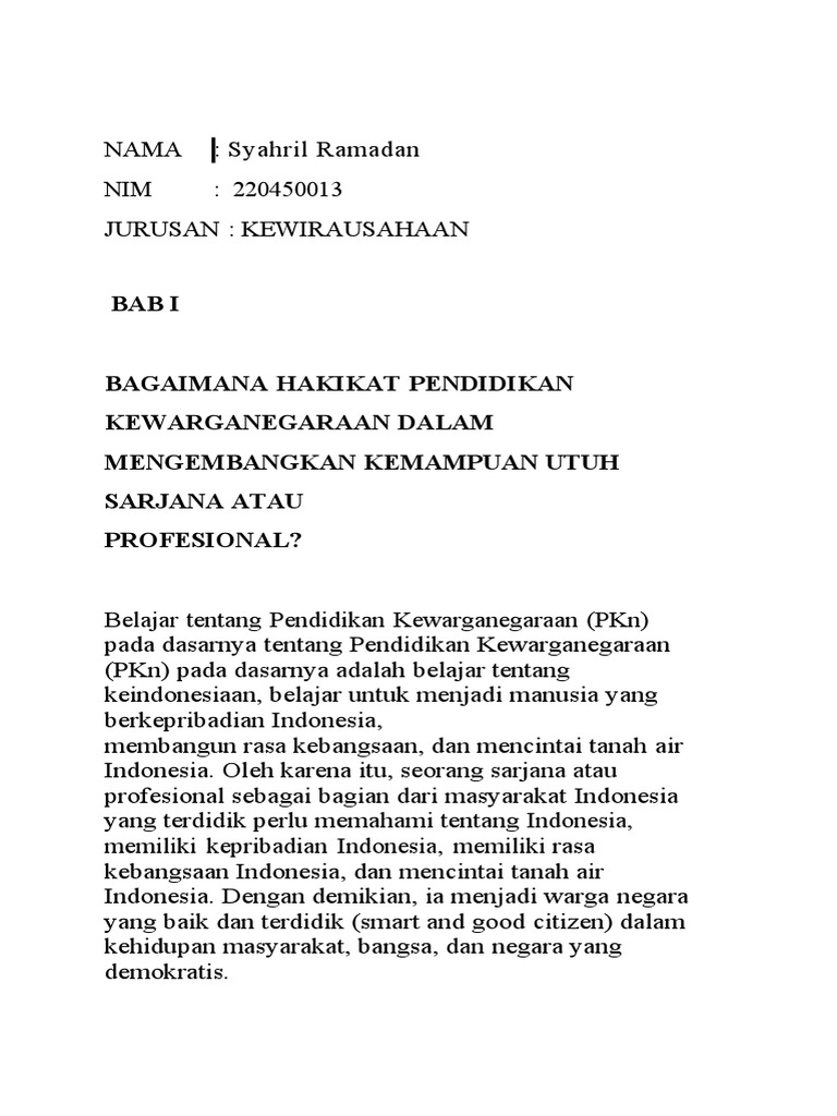 RANGKUMAN KEWARGANEGARAAN - Syahril Ramadan MK Kewarganegaraaan | PDF