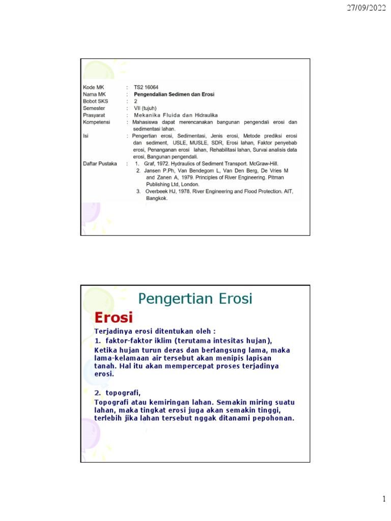 Materi 1-2 Pengertian Erosi & Jenis Erosi Materi Unizar | PDF