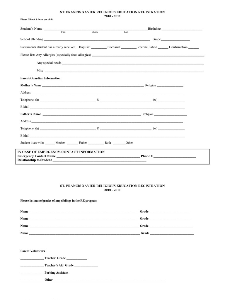 RE Registration Form 2010-2011 | PDF