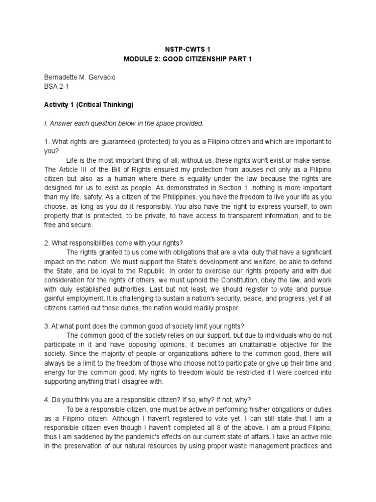 NSTP - Module 2 Good Citizenship Part 1 | PDF | Citizenship | Waste ...