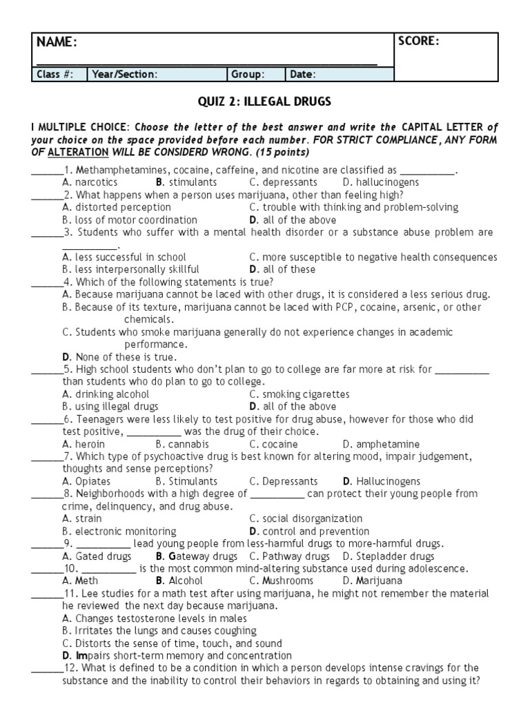 Health 9 2nd Quiz 2 Illegal Drugs | PDF | Cannabis (Drug) | Drugs